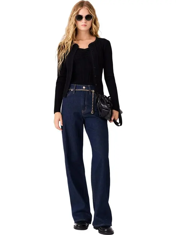 Maje Pointelle Knit Twinset With Scalloped Trim - Black