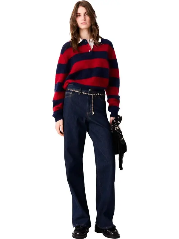 Maje Wide-leg Jeans With Chain-link Belt - Navy