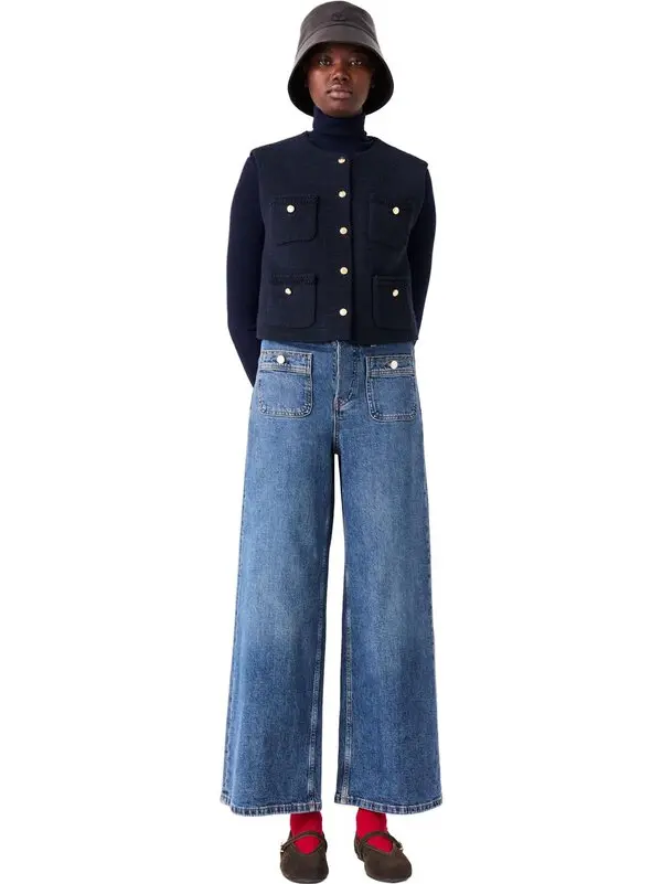 Maje Sleeveless Tweed Jacket - Navy