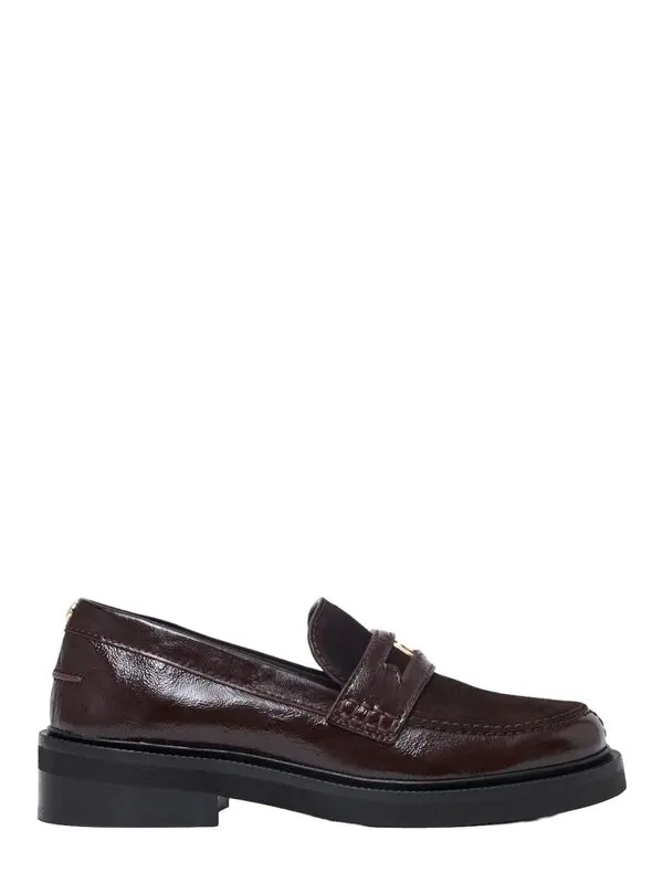 Maje Leather And Suede Penny Loafers - Dark Brown