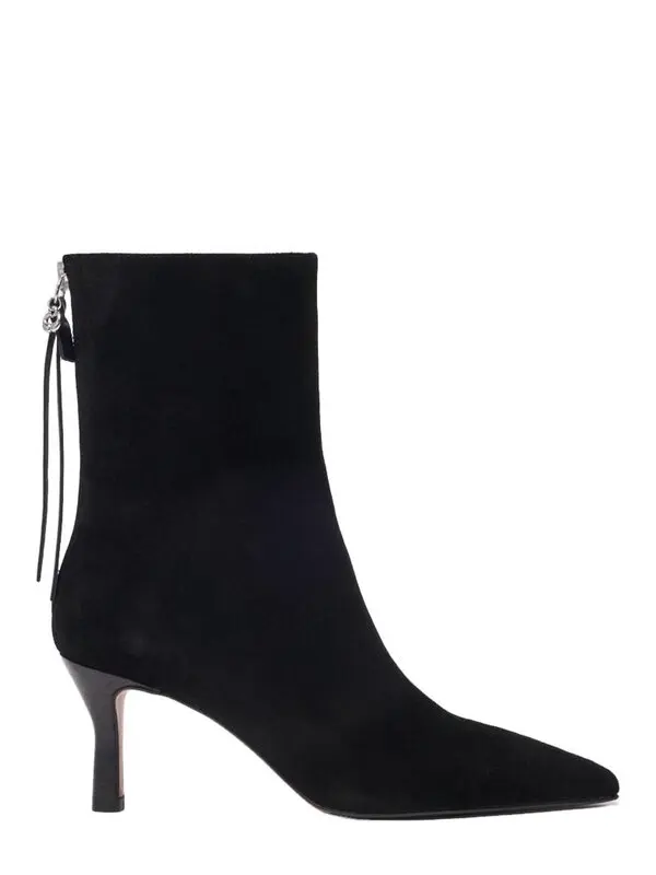 Maje Pointed-toe Suede Ankle Boots With Zip Detail - Black