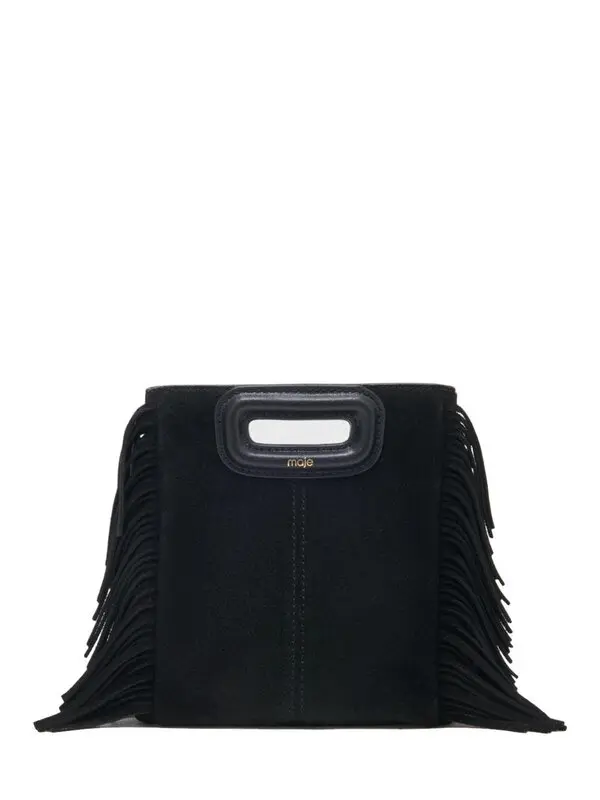 Maje Suede Mini M Bag With Fringes - Black