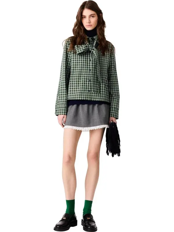 Maje Embellished Check Shirt With Removable Tie - Green