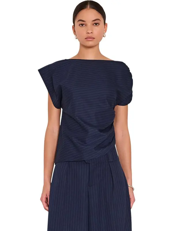 Amanda Uprichard Elroy Top In Manchester Pinstripe - Navy