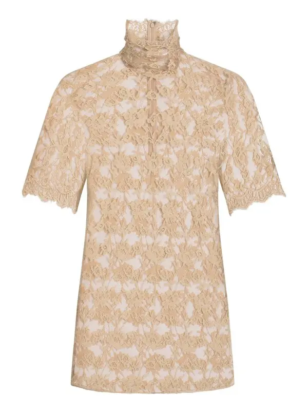 Dolce & Gabbana Floral Chantilly Lace Top - Beige