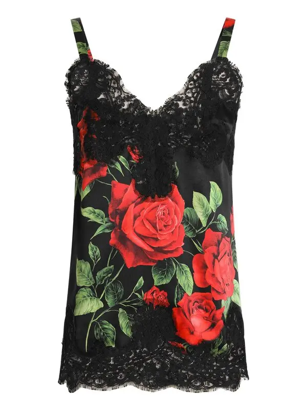 Dolce & Gabbana Rose-print Satin Lace Top - Multicolor