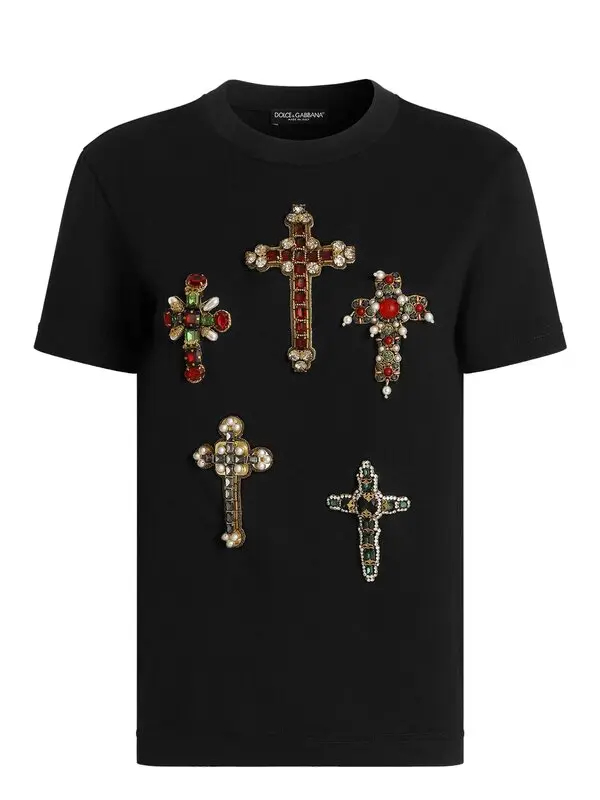 Dolce & Gabbana Embroidered Cotton T-shirt - Black