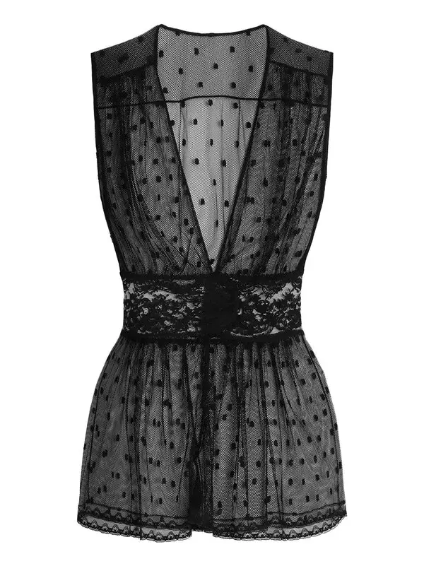 Dolce & Gabbana Polka Dot Lace Embellished Top - Black