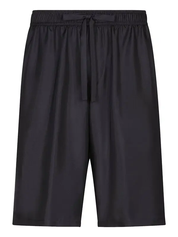 Dolce & Gabbana Silk Twill Jogging Shorts With Embroidery - Blue