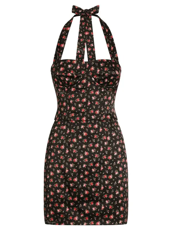 Dolce & Gabbana Rose-print Satin Mini Dress - Multicolor