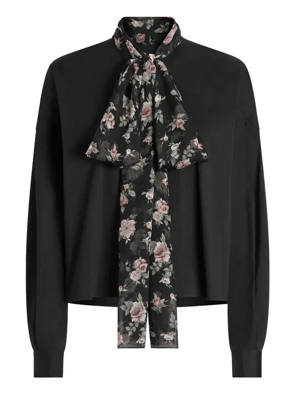 Dolce & Gabbana Poplin Shirt With Chiffon Scarf - Black