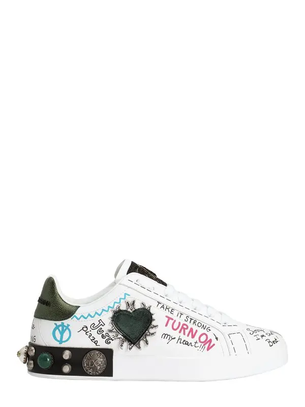 Dolce & Gabbana Portofino Calfskin Sneakers With Stud Embellishments - Multicolor