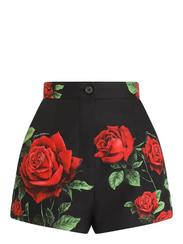 Dolce & Gabbana Rose-print Poplin Shorts - Multicolor