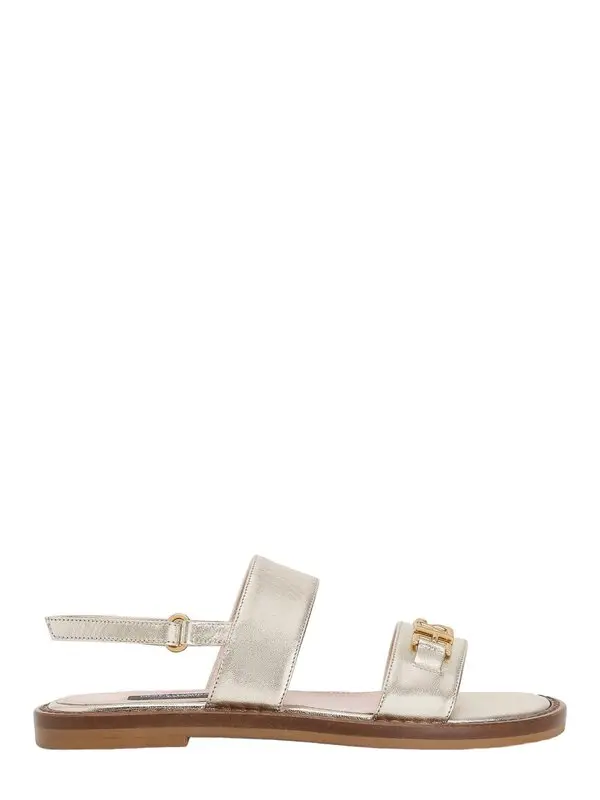 Dolce & Gabbana Laminated Nappa Leather Sandals With Logo Detail - Grey