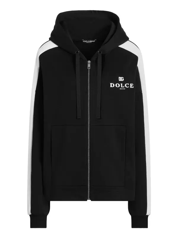 Dolce & Gabbana Cotton Zip-up Hoodie With Graphic Detail - Black