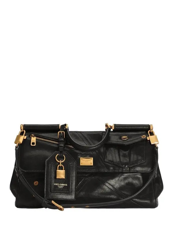 Dolce & Gabbana Medium My Sicily Handbag In Calfskin With Biker Patch - Black