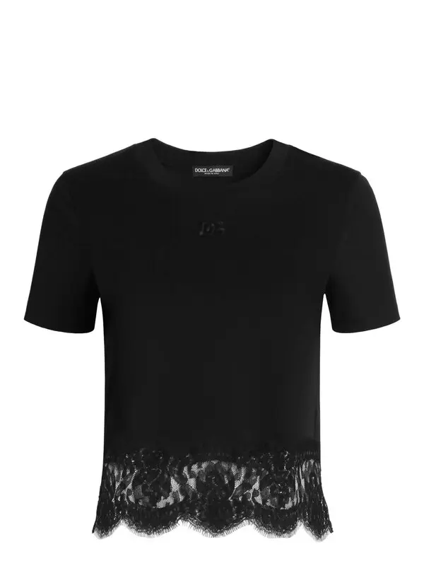 Dolce & Gabbana Lace Trim Jersey T-shirt - Black