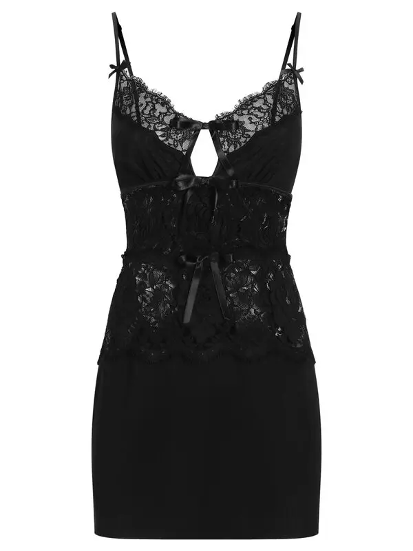 Dolce & Gabbana Lace-accented Silk Georgette Dress - Black