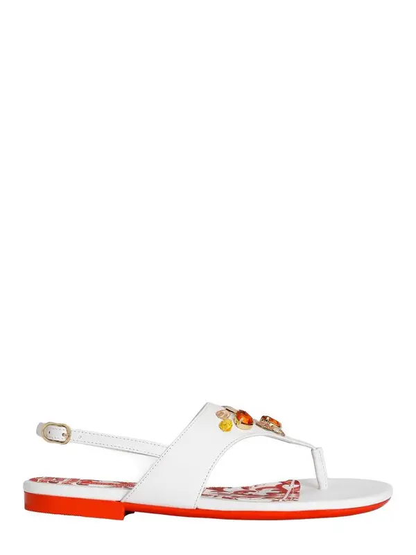 Dolce & Gabbana Nappa Calfskin Embellished Sandals - White