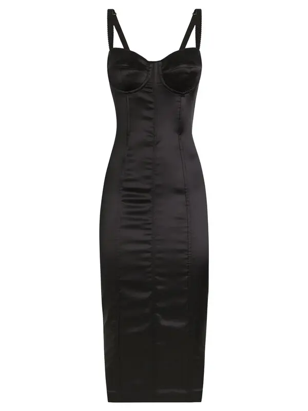 Dolce & Gabbana Stretch Satin Dress With Sweetheart Neckline - Black