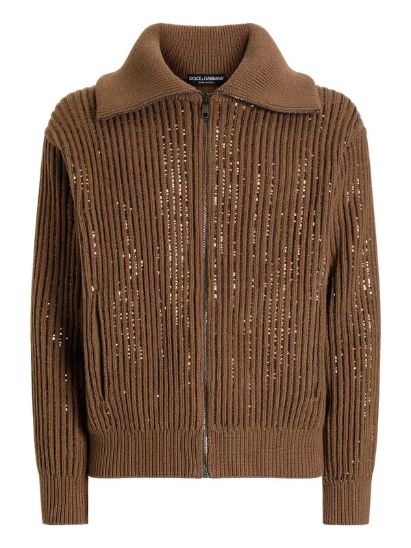 Dolce & Gabbana Sequined Wool Cardigan - Brown