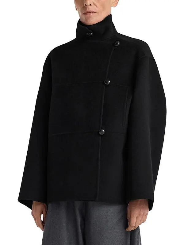 RÓHE Double Faced Wool Blend Jacket With Stand Collar - Black