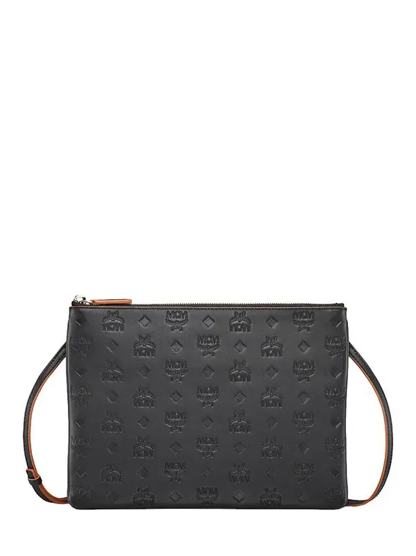 Mcm Aren Logo Embossed Leather Pouch - Black