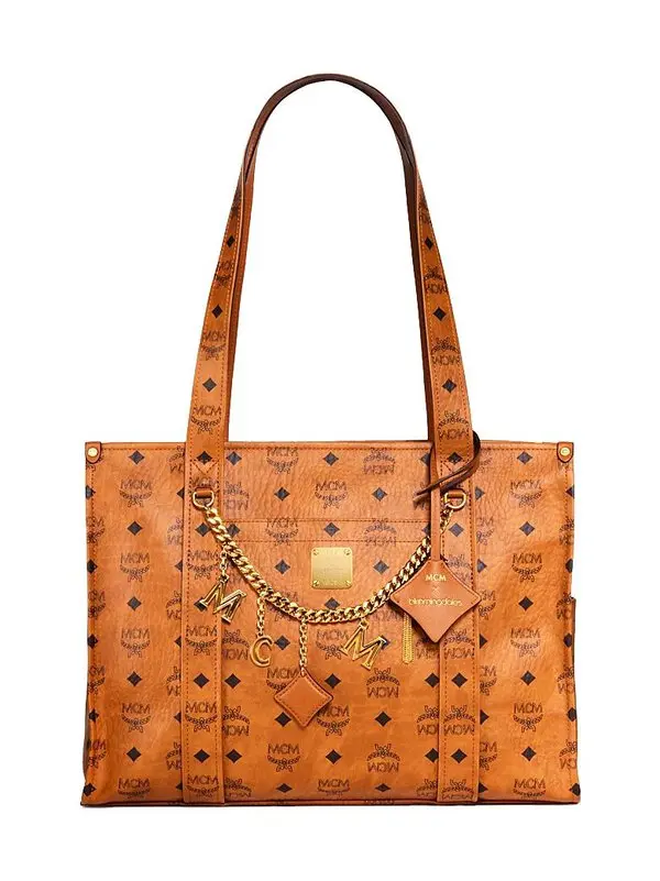 Mcm Aren Large Visetos Canvas School Bag - Cognac