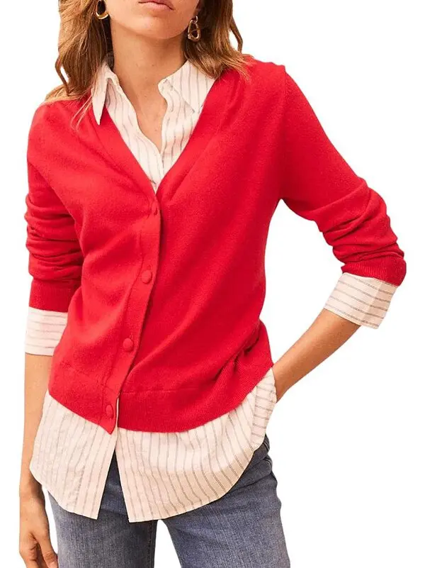 Mint Velvet Layered Cotton Blend Knit Shirt - Red