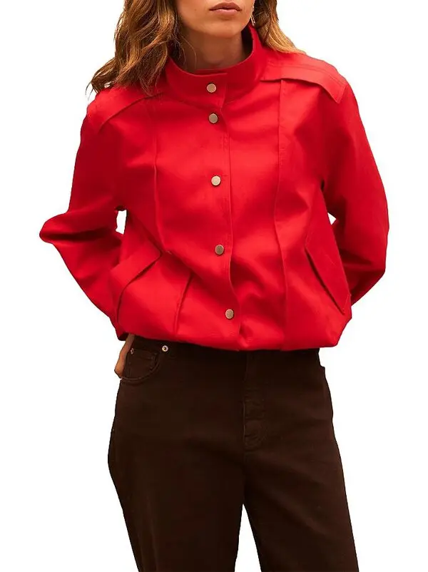 Mint Velvet Funnel Neck Bomber Jacket - Red