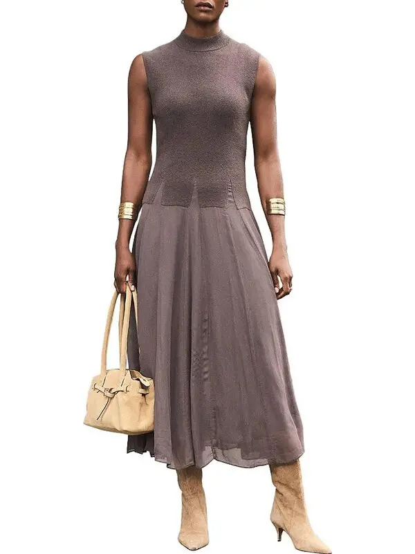 Mint Velvet Sleeveless Knit Midi Dress - Brown