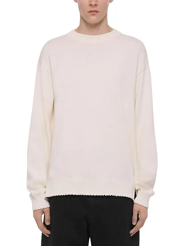 Helmut Lang Distressed Cotton Crewneck Sweater - White