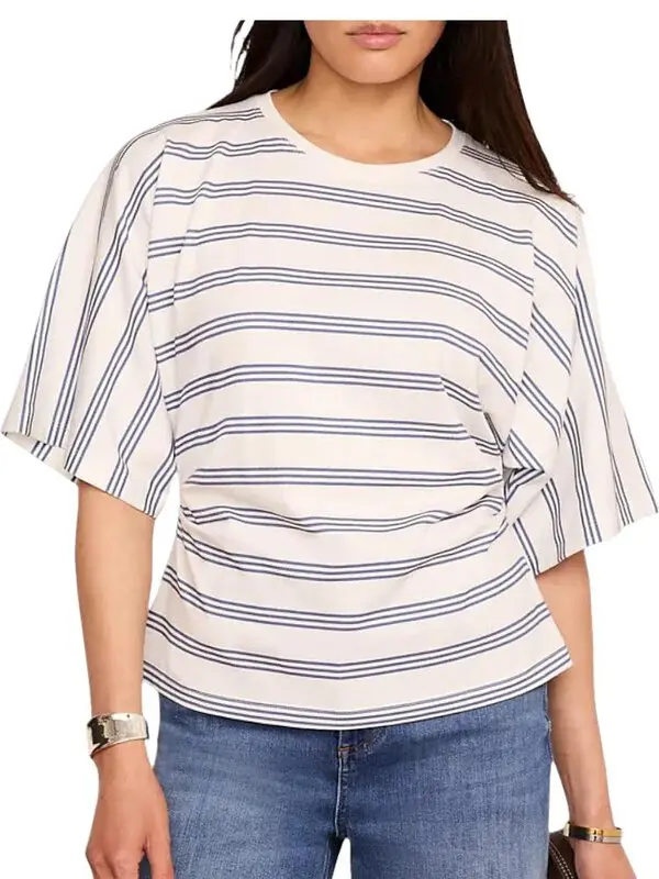 Mint Velvet Cotton Stripe Batwing T-shirt - Blue