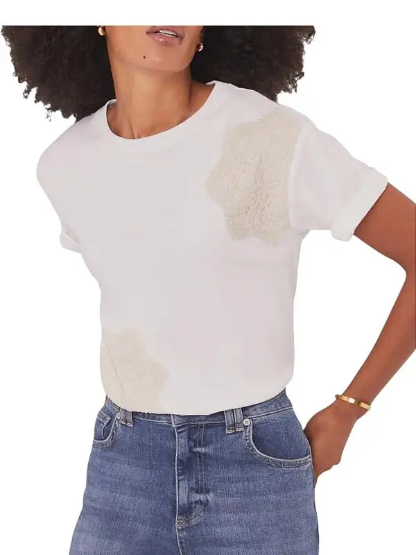Mint Velvet Cotton Crochet Detail T-shirt - Ivory