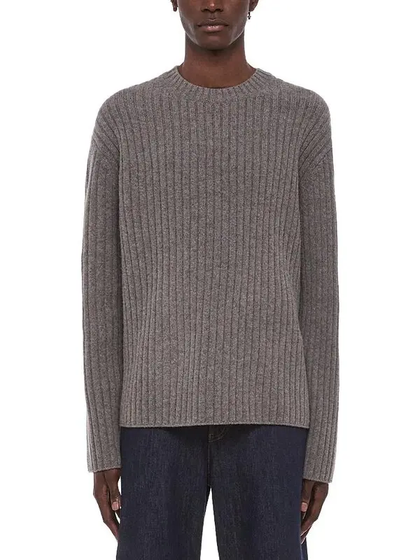 Helmut Lang Ribbed Crewneck Wool Sweater - Mid Grey