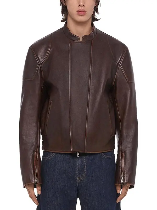 Helmut Lang Glossy Leather Moto Jacket - Saddle