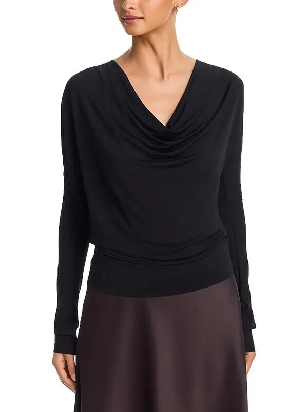 Helmut Lang Cowl Neck Long Sleeve Dolman Top - Black