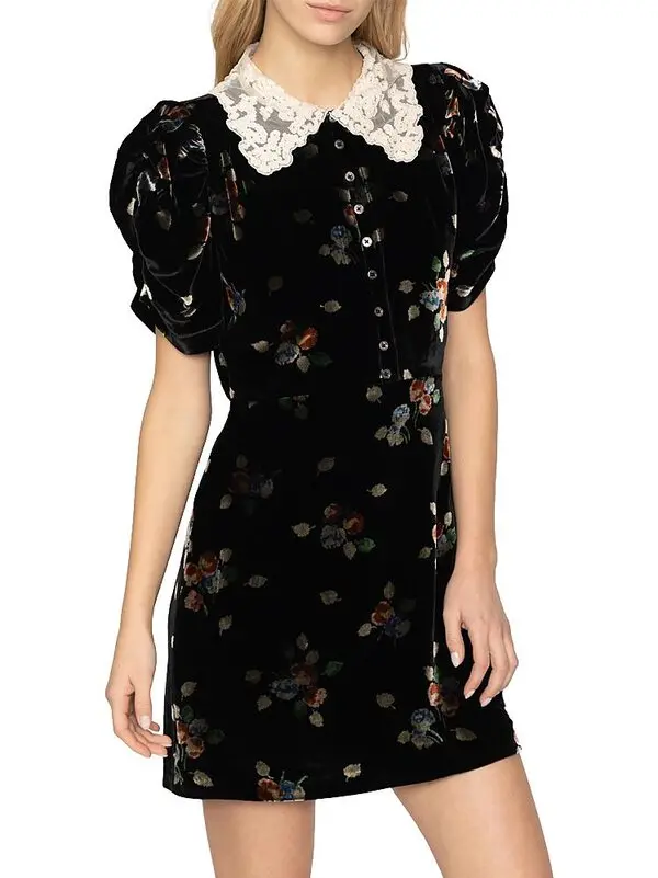 Sea Leda Velvet Puff Sleeve Mini Dress - Black