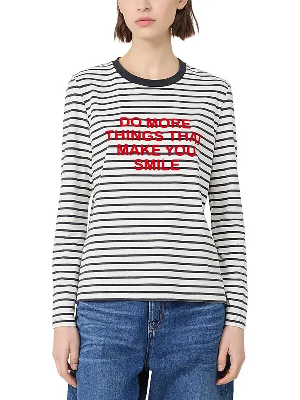 Max Mara Striped Slogan Long Sleeve Tee - Navy