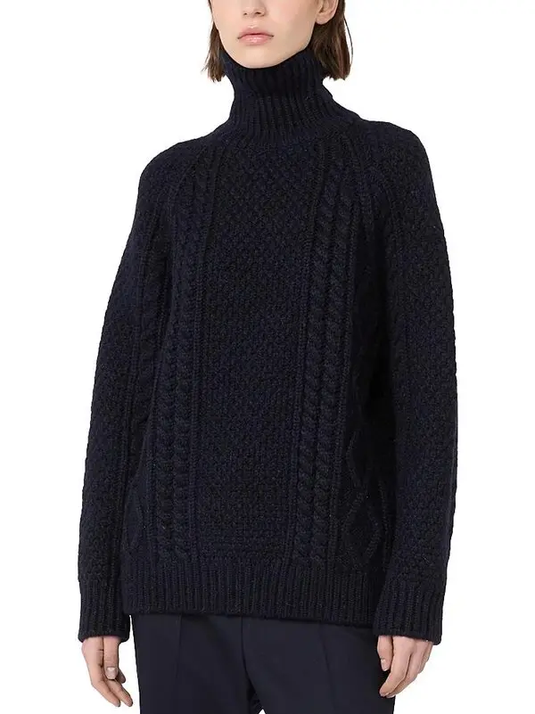 Max Mara High Neck Cable Knit Sweater - Navy