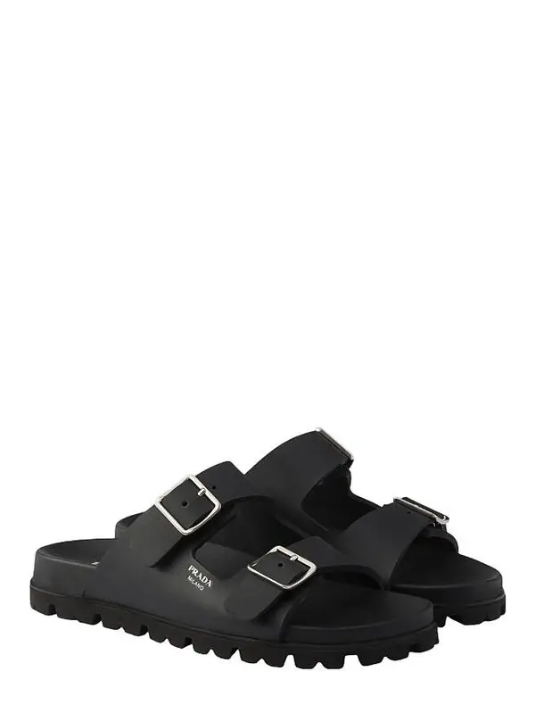 Prada Rubber Slides With Buckles - Black