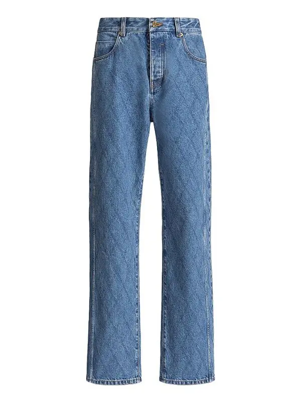 Balmain Quilted Cotton Jeans - Blue