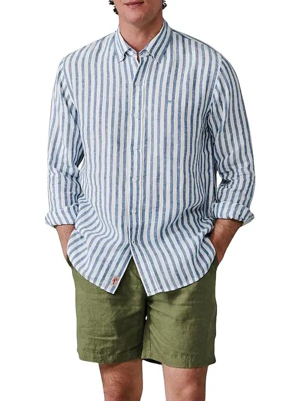 Aubin Worlaby Linen Long Sleeve Shirt - Blue Stripe
