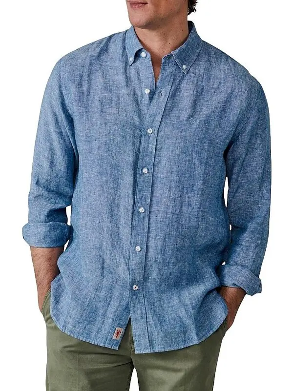 Aubin Worlaby Linen Long Sleeve Shirt - Blue