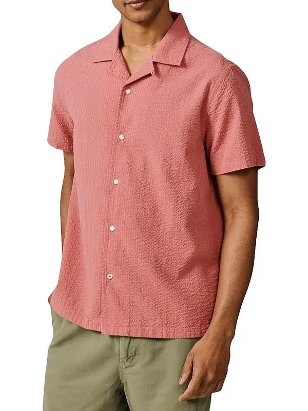 Aubin Seersucker Linen Short Sleeve Shirt - Rose