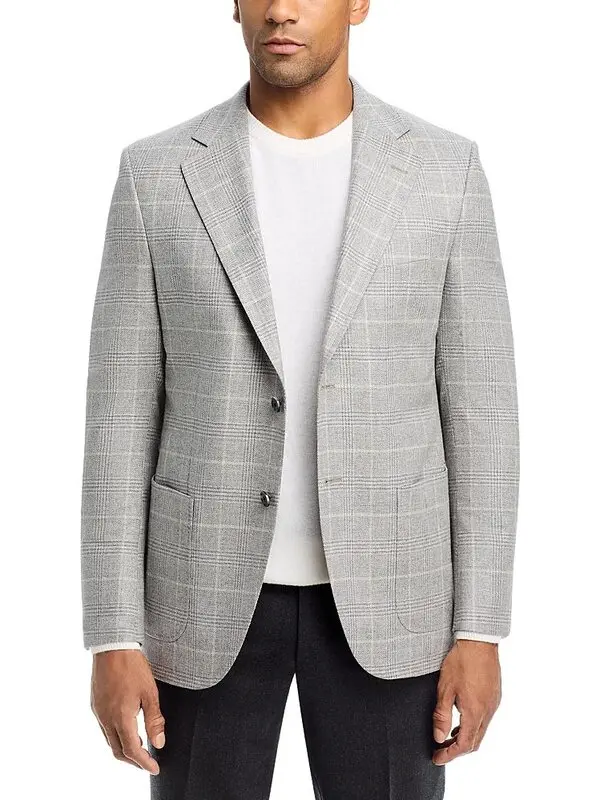 Peter Millar Tailored Fit Wool & Cashmere Plaid Soft Jacket - Light Grey
