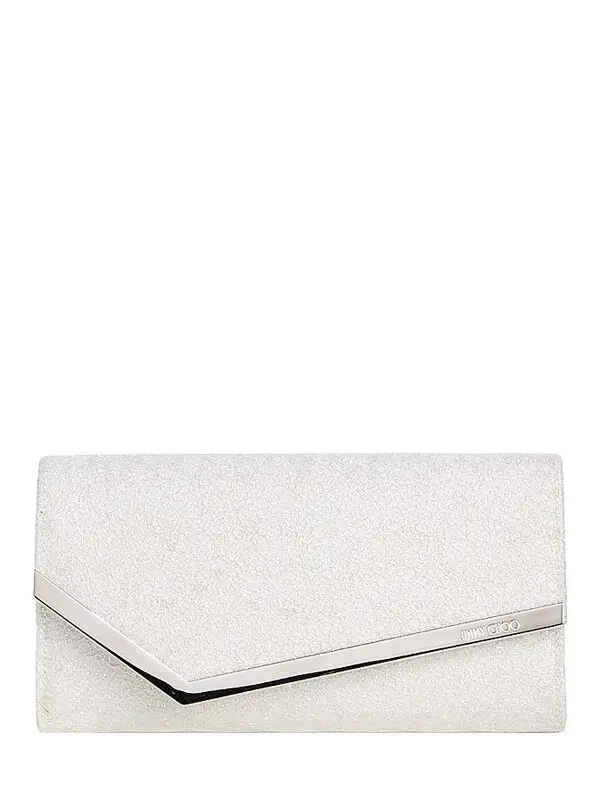 JIMMY CHOO Emmie Glitter Clutch - Ivory/silver