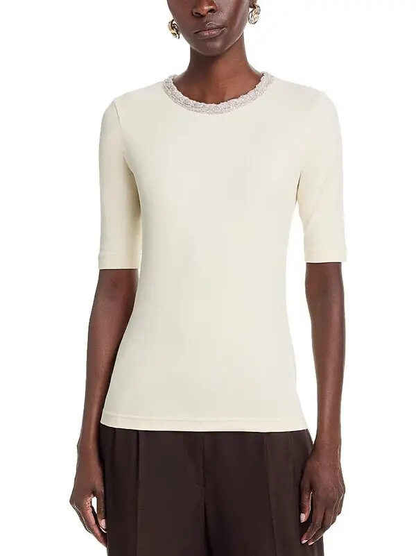 Fabiana Filippi Ribbed Cotton Stretch Top With Embellished Neckline - Beige