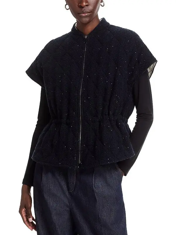 Fabiana Filippi Diamond Quilted Sequin Vest - Blue