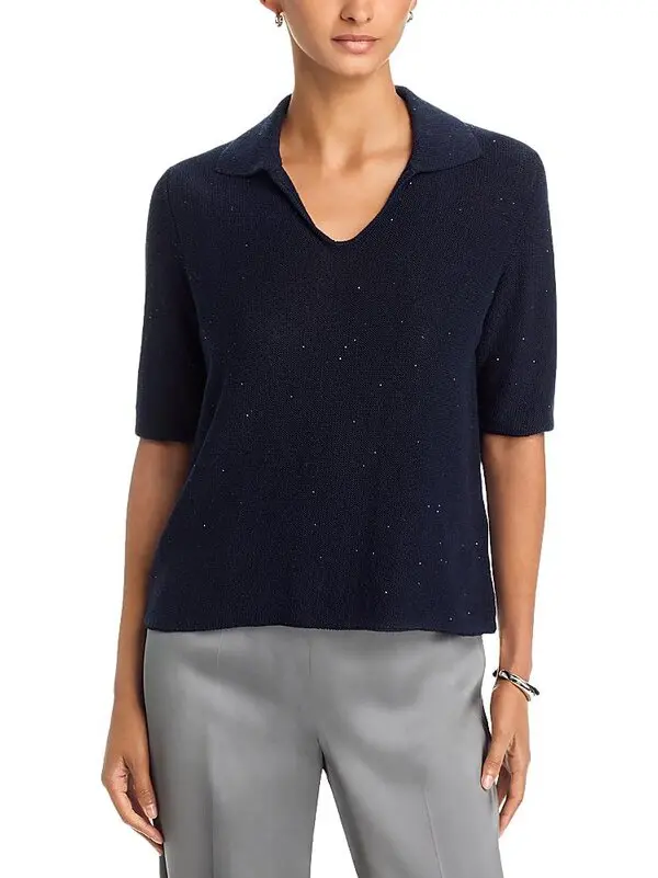 Fabiana Filippi Embellished Johnny Collar Sweater - Navy